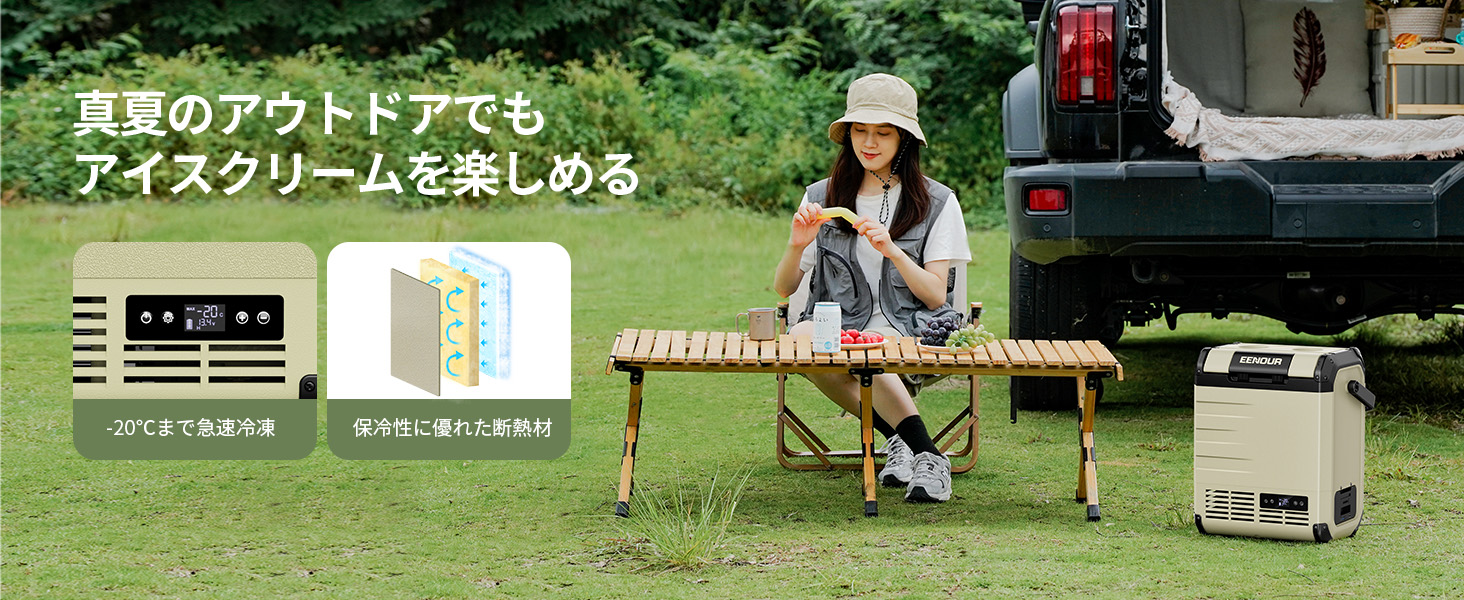 Amazon.co.jp: EENOUR 車載冷蔵庫 D10 10L バッテリー付き -20℃～10℃ 小型 両開きフタ コンプレッサー式 4WAY電源対応 AC100V DC12V/24V ...