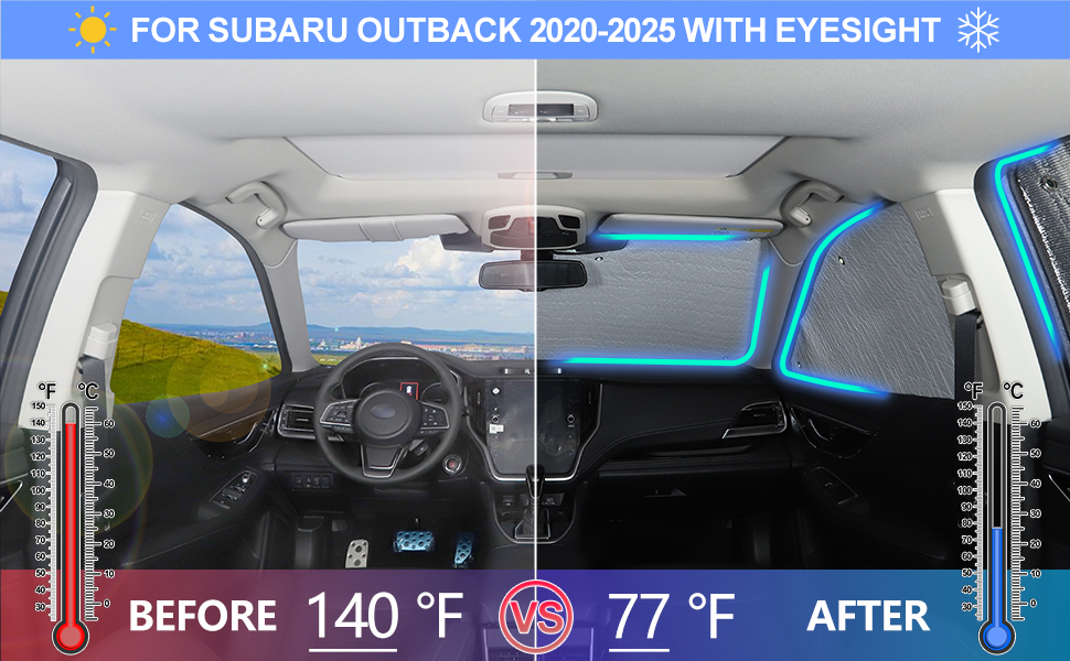 Windshield Sunshade Kit For Subaru Outback 2020 2025 With Eyesight Front Rear Window
