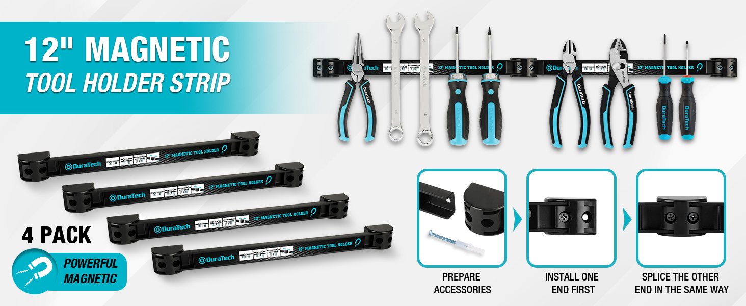 Amazon.com: DURATECH 4 Pack 12" Magnetic Tool Holder Strip, Heavy Duty Magnetic Tool Bar ...