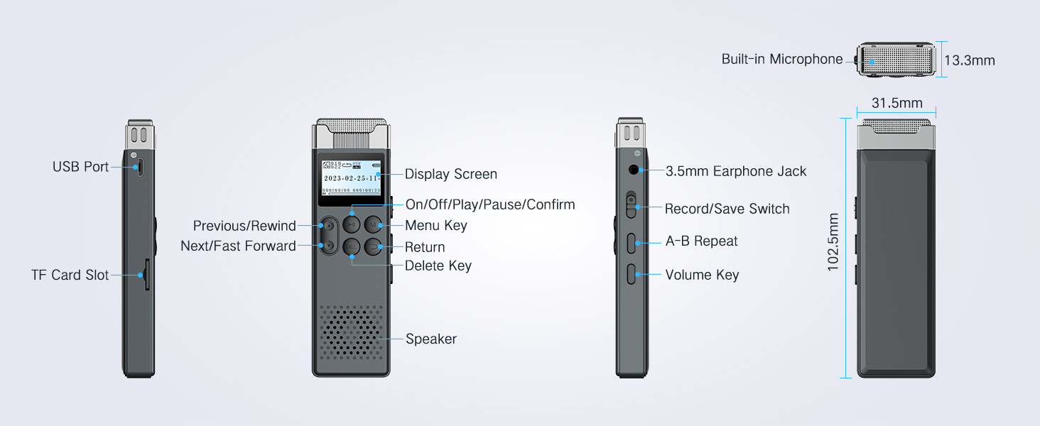80GB Digital Voice Activated Recorder with Playback - Audio Voice ...