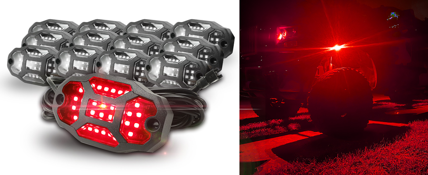 Amazon.com: Winunite 12 Pods Quick Connect Red Rock Lights, 30 Full Angle Chips, 4M Extension ...