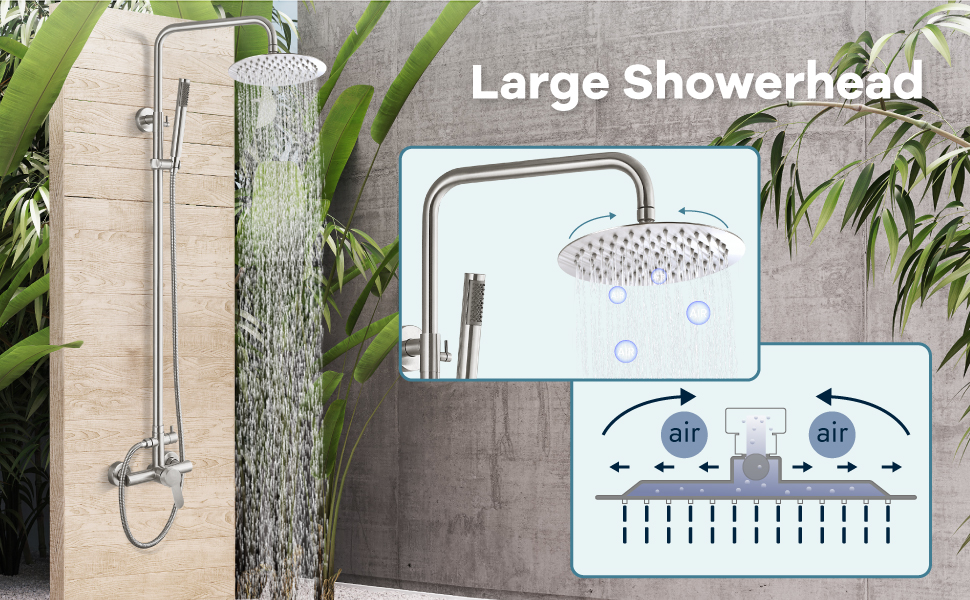 gotonovo Outdoor Shower Faucet SUS304 Shower Fixture System Combo Set Rainfall Shower Head ...