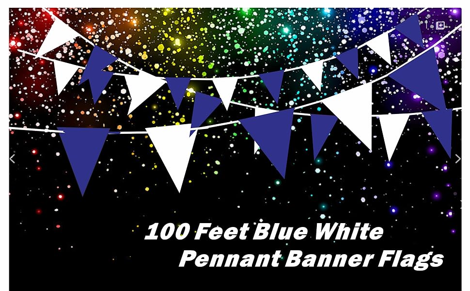 Amazon.com: LUSEOAN 100Ft Blue and White Pennant Banner Flags String ...