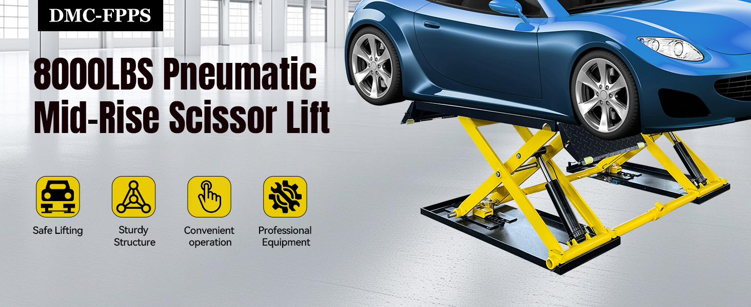 Amazon.com: DMC-FPPS 8,000 LBS Scissor Lift Mid Rise, 110V Car Lift, Pneumatic Release Auto Lift ...