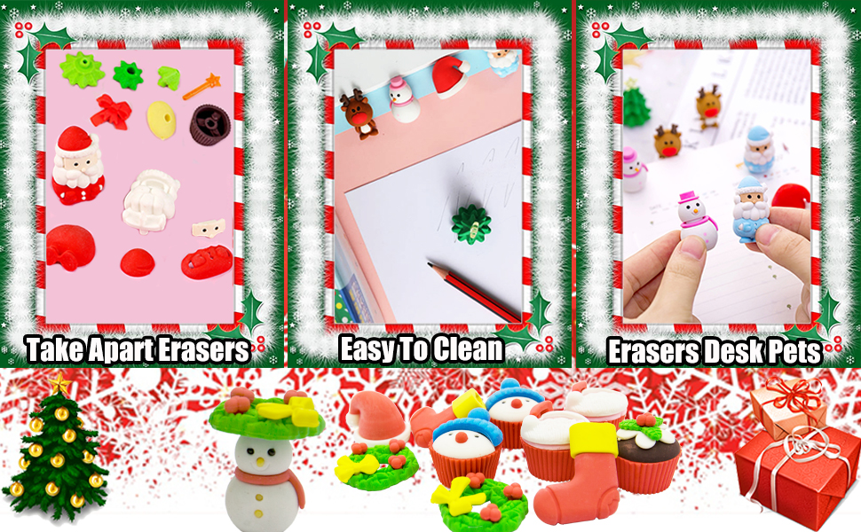 Amazon.com: 48pc Christmas Erasers for Kids Bulk Puzzle Eraser Desk ...