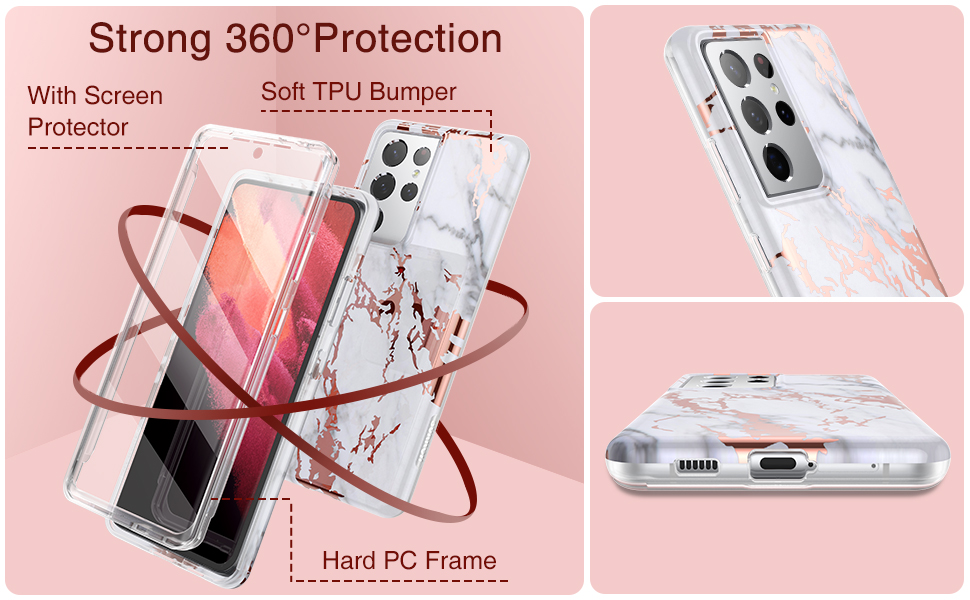 SURITCH for Samsung Galaxy S21 Ultra Case, Built-in Screen Protector 360 Full Body Protection ...