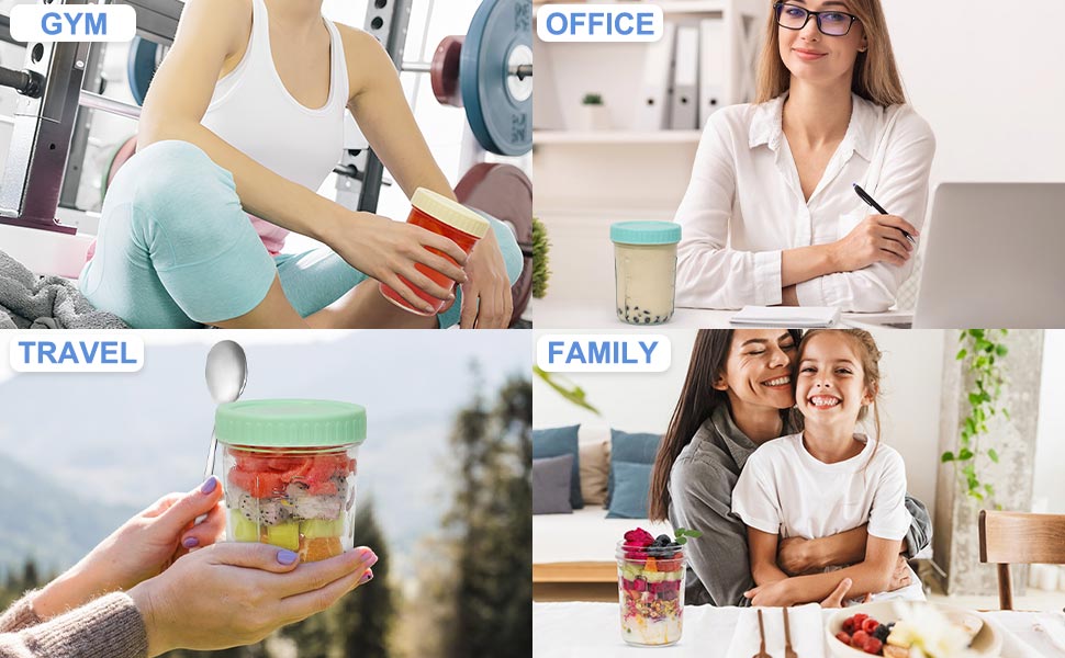 Amazon.com: 4PCS Overnight Oats Container with Lid and Spoon, 14oz Wide Mason Jar, Reusable Meal ...