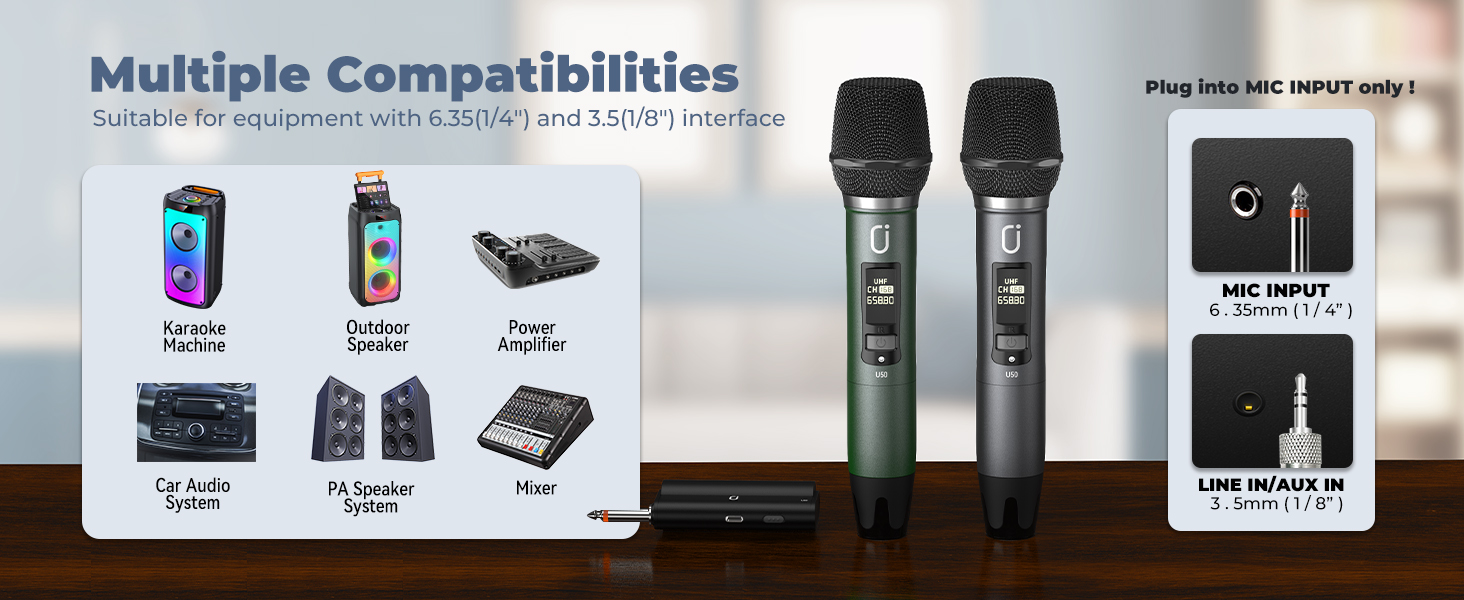 JYX Wireless Microphones, Professional UHF Dual Microphones for Karaoke, Wireless Dynamic ...