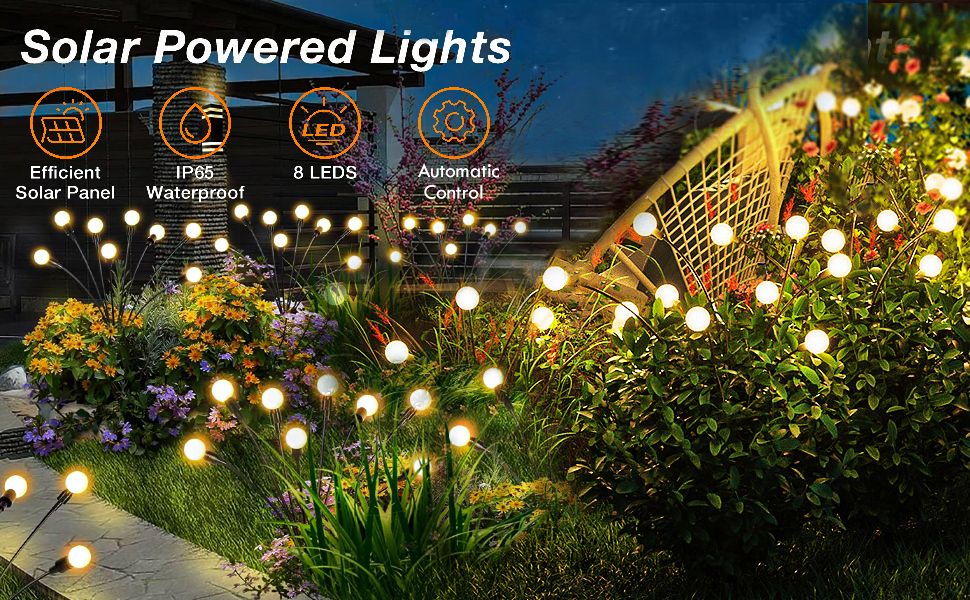 TYUWGMS Solar Lights Outdoor,Swaying Garden Firefly Lights, Solar Garden Lights, Waterproof ...