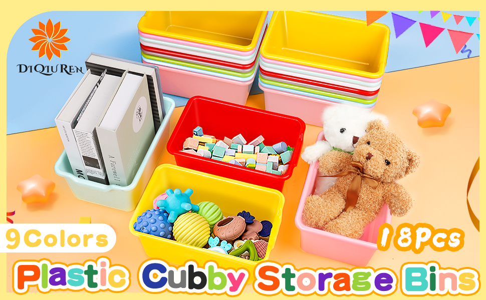 Amazon.com: DI QIU REN 18PCS Cubby Storage Bins, 9 Colors Plastic Book ...