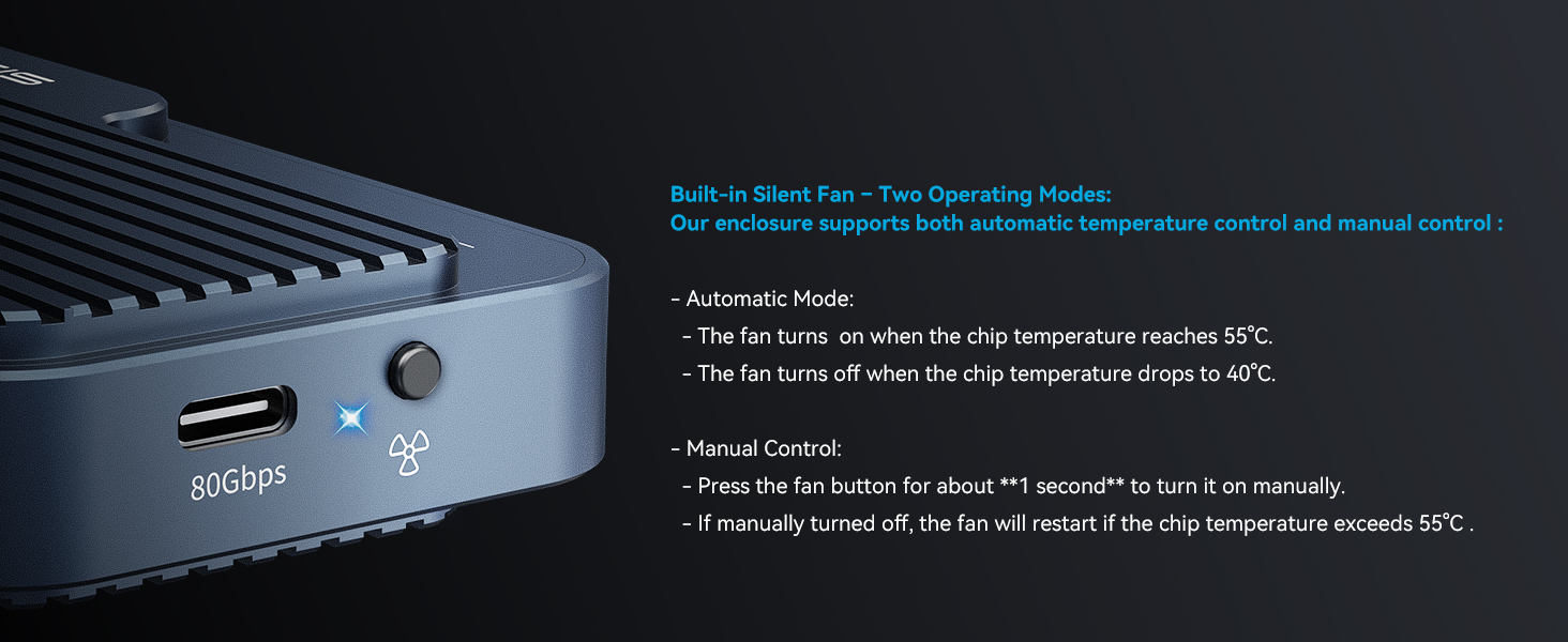 ACASIS 80Gbps M.2 NVMe SSD Enclosure, with Cooling Fan, Compatible with ...