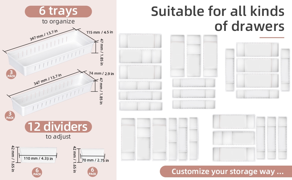 Amazon.com: Pluspace 6 PCS Drawer Organizer Set, Bathroom Vanity Drawer ...