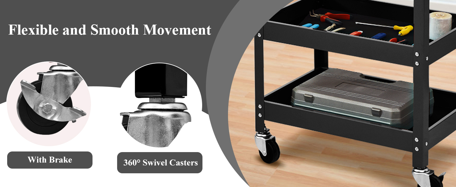 IRONMAX 3 Tier Tool Chest, Heavy Duty Industrial Utility Service Cart with Drawer & Universal ...