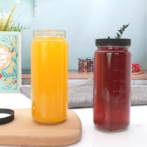 Amazon.com: Encheng 16 oz Glass Juice Bottles with Lids,9 Pack Reusable Juicing Bottles Drinking ...