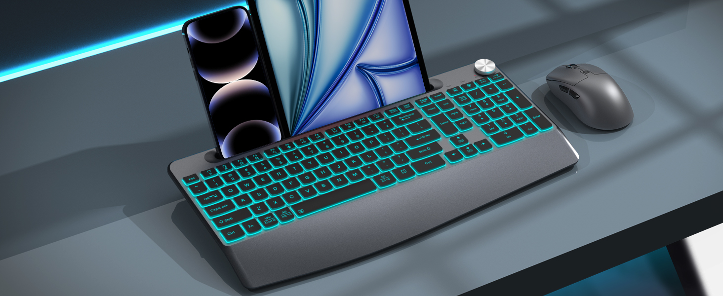 Gamcatz Wireless Backlit Keyboard And Mouse Rechargeable Ergonomic Keyboard Combo Wrist Rest And