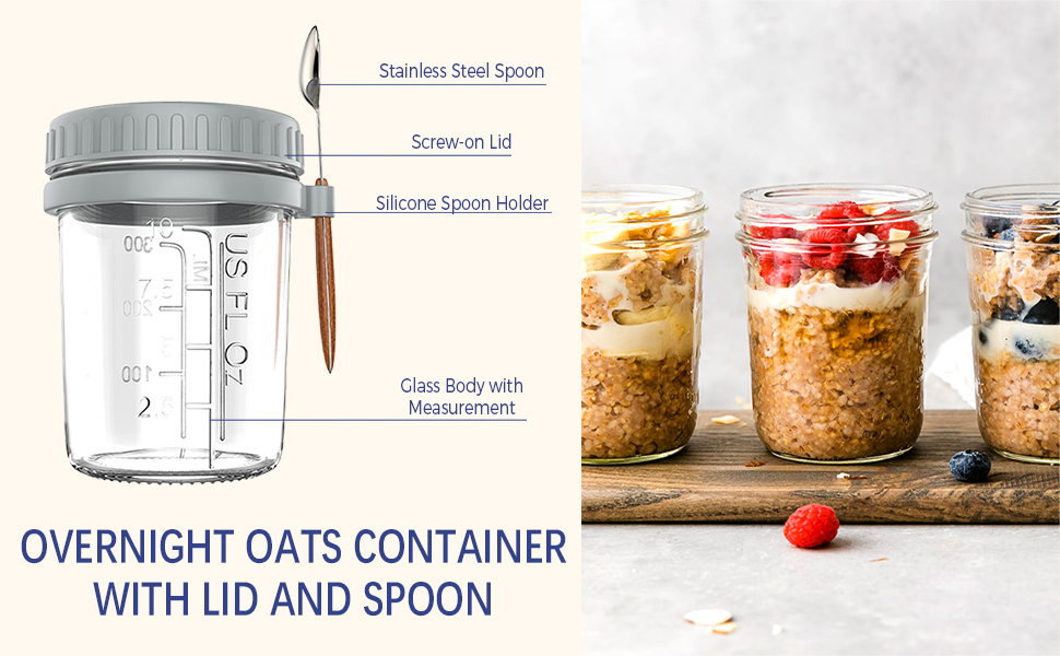 Amazon.com: mirolam Overnight Oats Containers with Lids and Spoons - 3 Pack Glass Mason Jars for ...