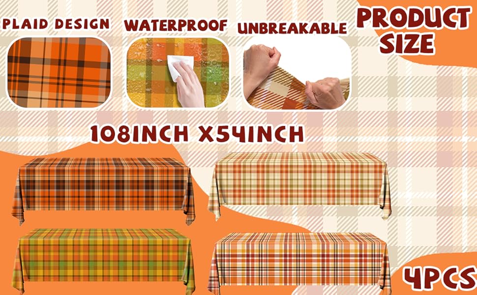Amazon.com: Lenyunge 4PCS Orange Fall Plaid Tablecloth,Checkered Thanksgiving Disposable ...