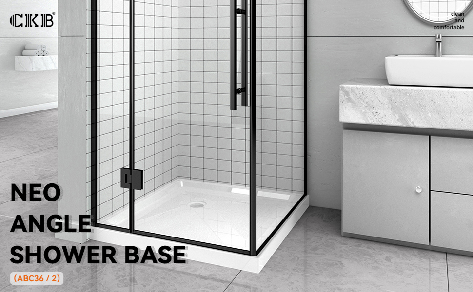 CKB Shower Base with Corner Drain, 36" L x 36" W Double Threshold with Slip Resistant Textured ...