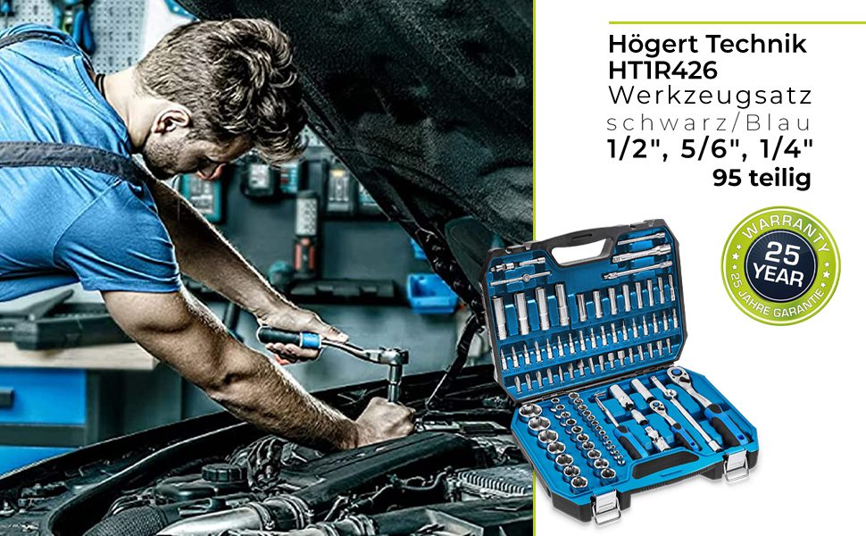 Högert Technik - Werkzeugset I Steckschlüssel, Bits und Zubehör I Hochqualitativem Legiertem Cr ...