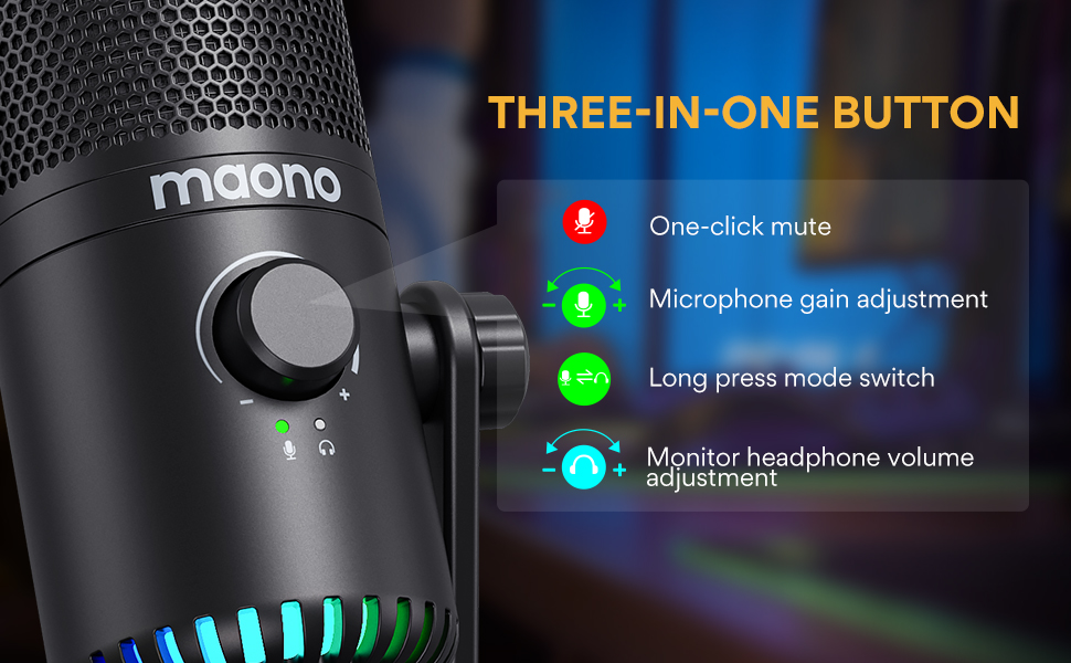 MAONO DM30 Programmable Condenser Gaming Mic, USB Podcast Microphone with Mic Gain for Gaming ...