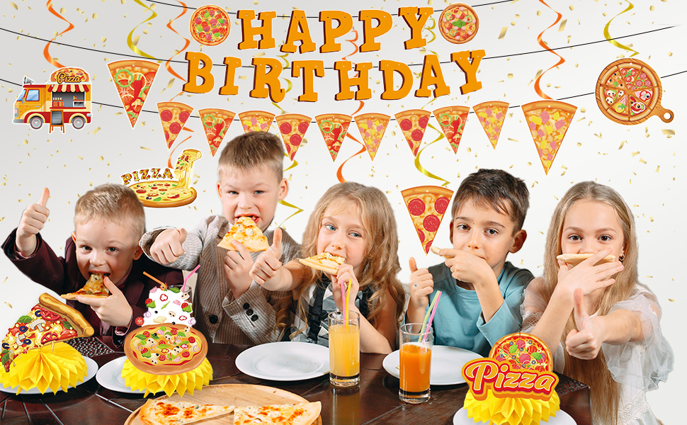 Amazon.com: Refavor Pizza Party Decorations - 16PCS Pizza Birthday Party Decorations Pizza Happy ...