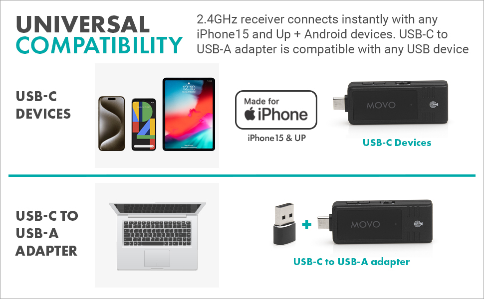 Amazon.com: Movo Wireless USB-C Microphone System for Android and iPhone 15 and Up ...