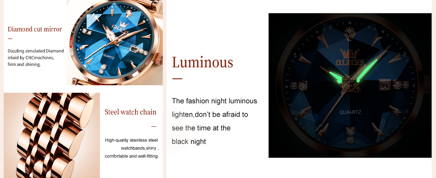 OLEVS Women Watch Fashion Rose Gold Diamond Analog Quartz Female Watch ...