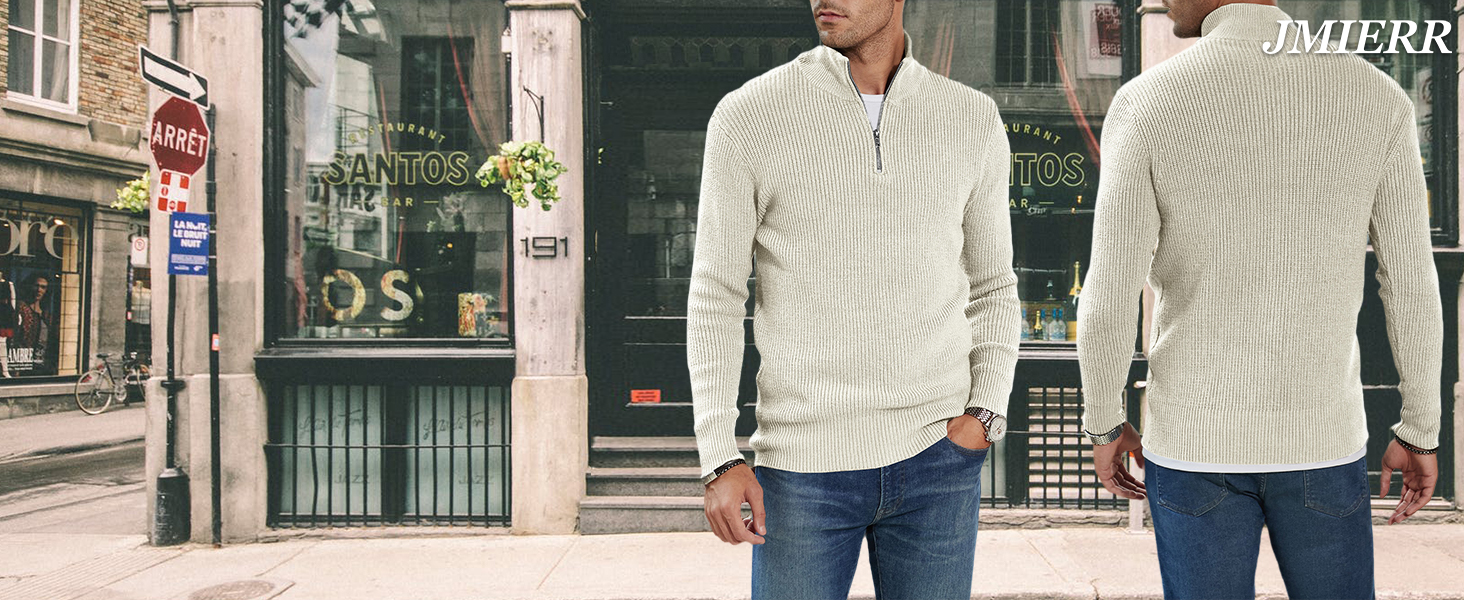 JMIERR Sweaters for Men Winter Slim Fit Mock Neck Polo Polluver Christmas Quarter-Zip Sweaters ...