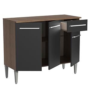 Balcão Gabinete Madesa Emilly 3 Portas e 1 Gaveta - Rustic/Preto : Amazon.com.br: Casa