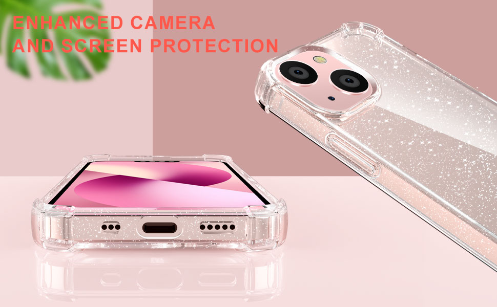Amazon.com: KSWOUS Sparkly Glitter Clear Case for iPhone 13 Mini 5.4 Inch with Screen Protector ...