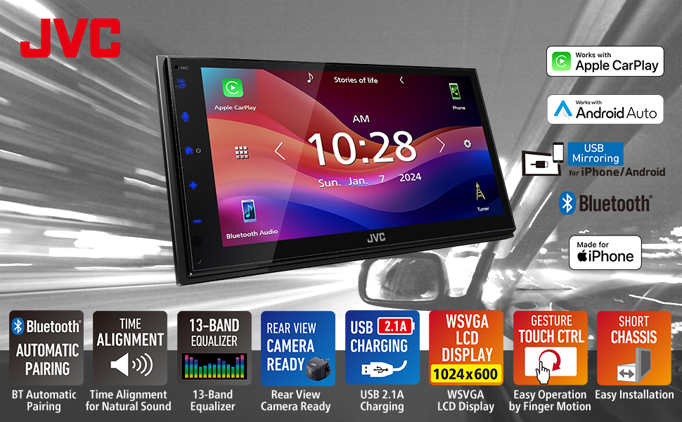 Amazon.com: JVC KW-M590BT Single Din/Double Din Car Stereo (50W x 4-Ch), L-Shaped Chassis Fits ...