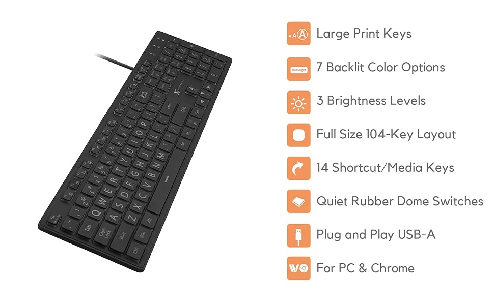 Amazon.com: X9 Performance Backlit Large Print Keyboard - Easy to See ...