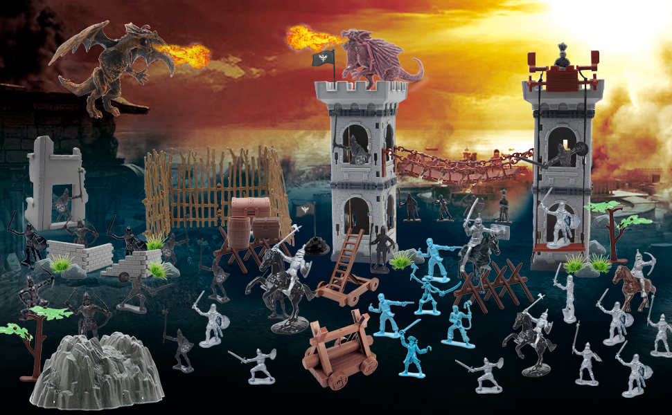 Amazon.com: Mostop Medieval Castle Knights Toy Soldier - Dragon Toy Set ...