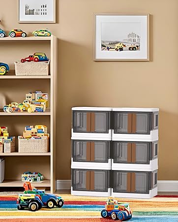 HAIXIN Collapsible Storage Boxes with Lids - 72L Stackable Storage Bins with Four Opening Door ...