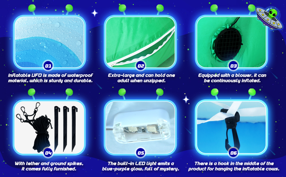 Amazon.com: Lunmon 9 FT Halloween UFO Cow Alien Inflatable Yard Decor with LED Blow Up ...