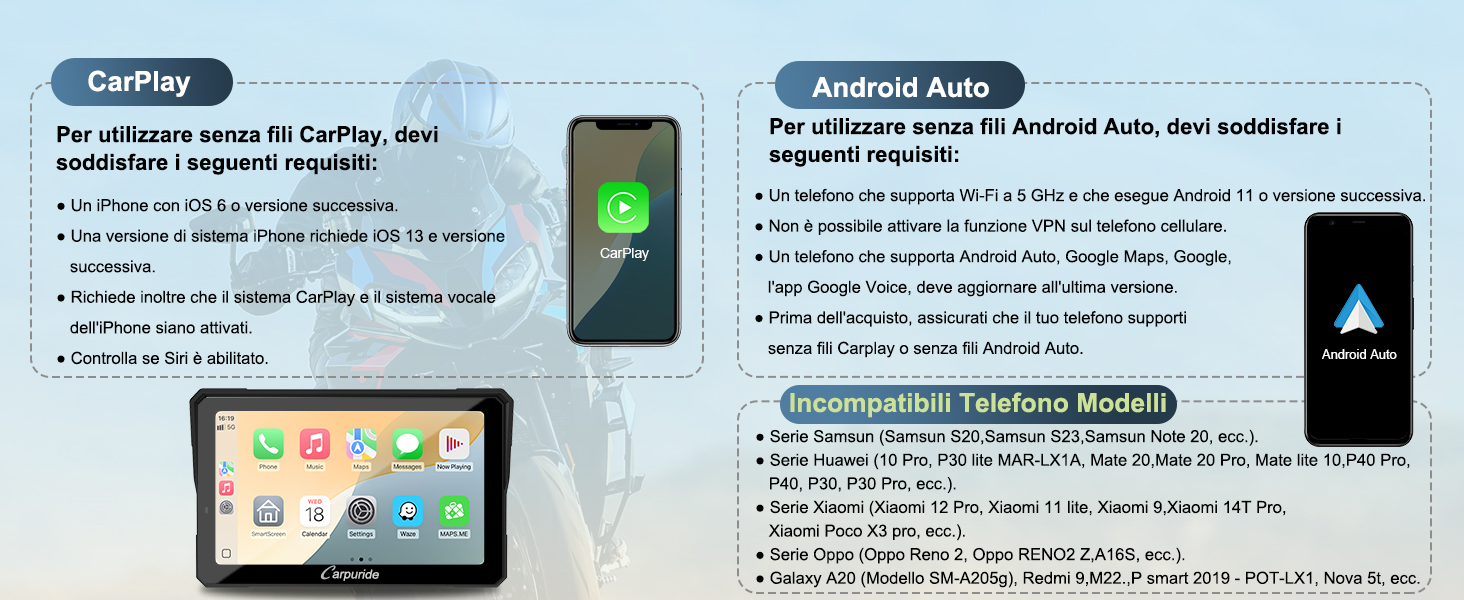 Carpuride W702BS Pro Moto Carplay Schermo con Wonder Wheel per BMW Moto, Senza Fili CarPlay e ...