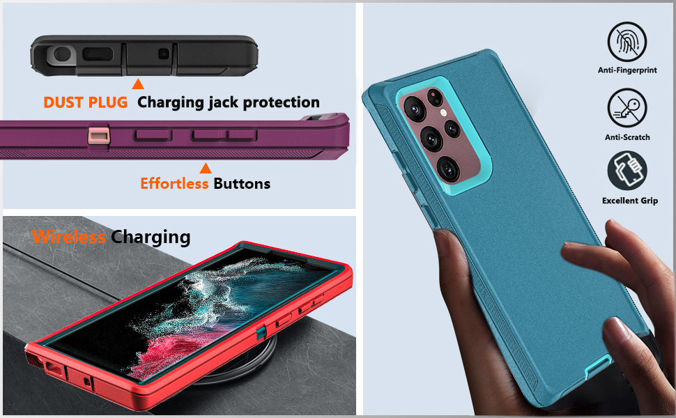 Amazon.com: HONG-AMY for Samsung Galaxy S22 Ultra Case with Self Healing Flexible TPU Screen ...