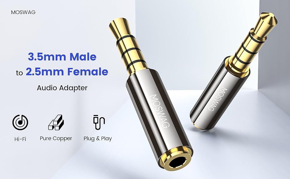 Amazon.com: MOSWAG 3.5mm Male to 2.5mm Female Audio Headphone Adapter, 1/8'' Male to 2.5mm ...