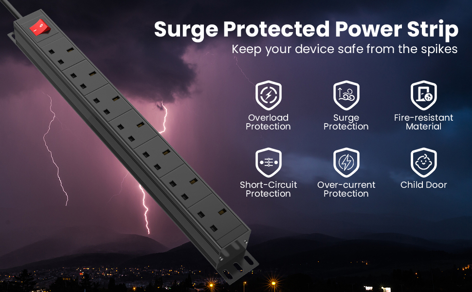 Surge Protected Extension Lead 3M, HANNELORE 7 Way Power Strip with Switch, Power Distribution ...