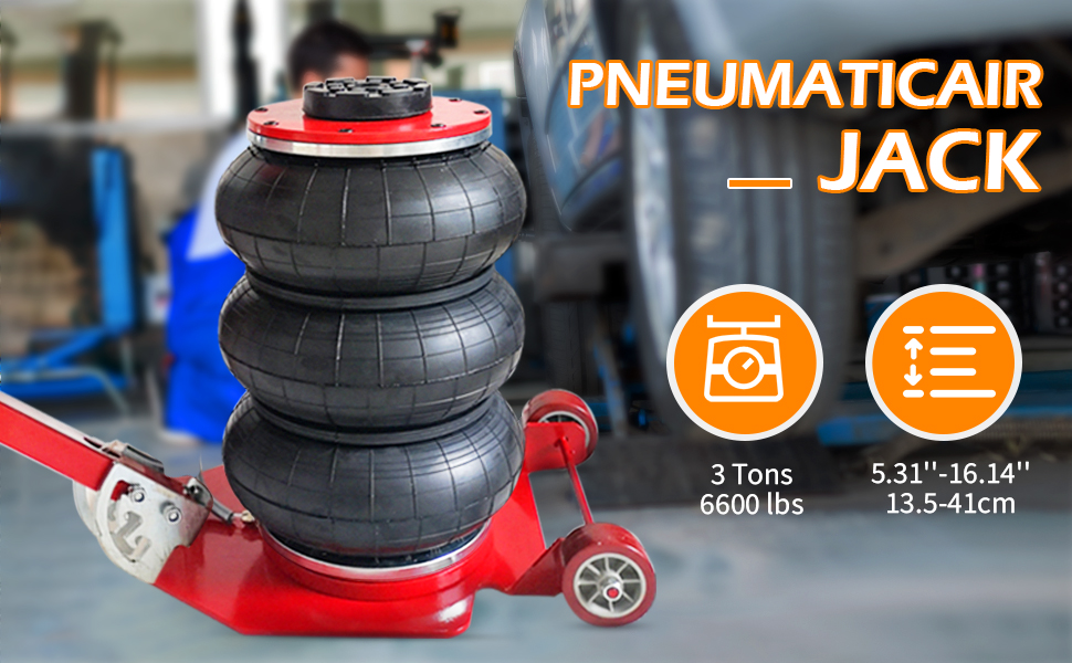 Togarhow Triple Bag Pneumatic Air Jack 3T Ton 6600lbs Car Repair Quick Jack Red Air Jack Heavy ...