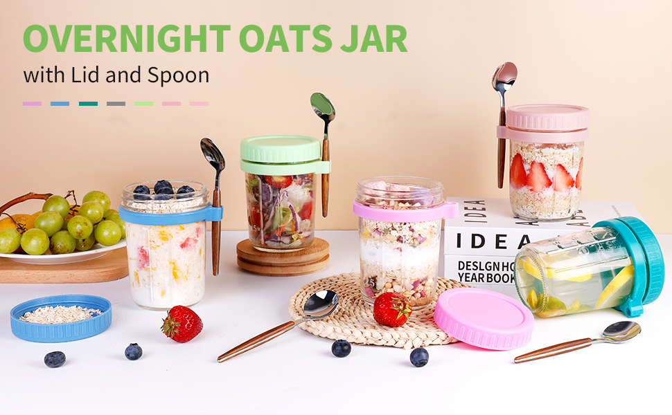 Amazon.com: SUREHOME Overnight Oats Containers with Lids and Spoon, 16 Oz Glass Mason Jars for ...