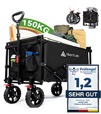 HIKENTURE Bollerwagen Faltbar mit Bremen - 140 Liter Volumen & 150KG belastbar - Extrem ...