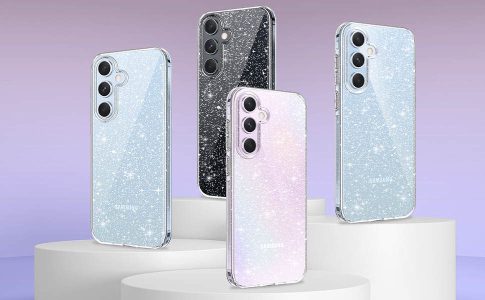 AROYI 3 in 1 Clear Glitter Case for Samsung Galaxy A35 5G Case with 2 Tempered Glass Screen ...