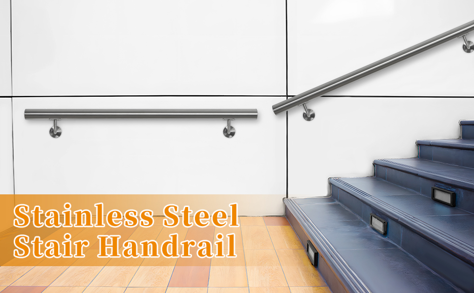 BQKOZFIN Stair Handrail, 3.28Ft Stainless Steels Hand Railing for Stairs, Wall Mounted Handrail ...