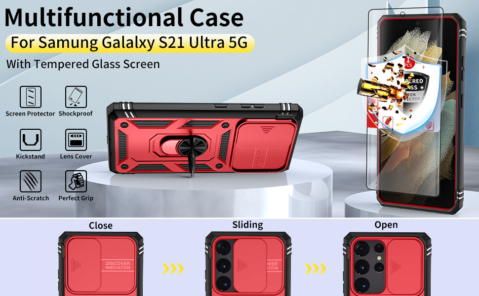 Amazon.com: IYTRRYH for Samsung Galaxy S21 Ultra Case with Glass Screen Protector Built-in ...