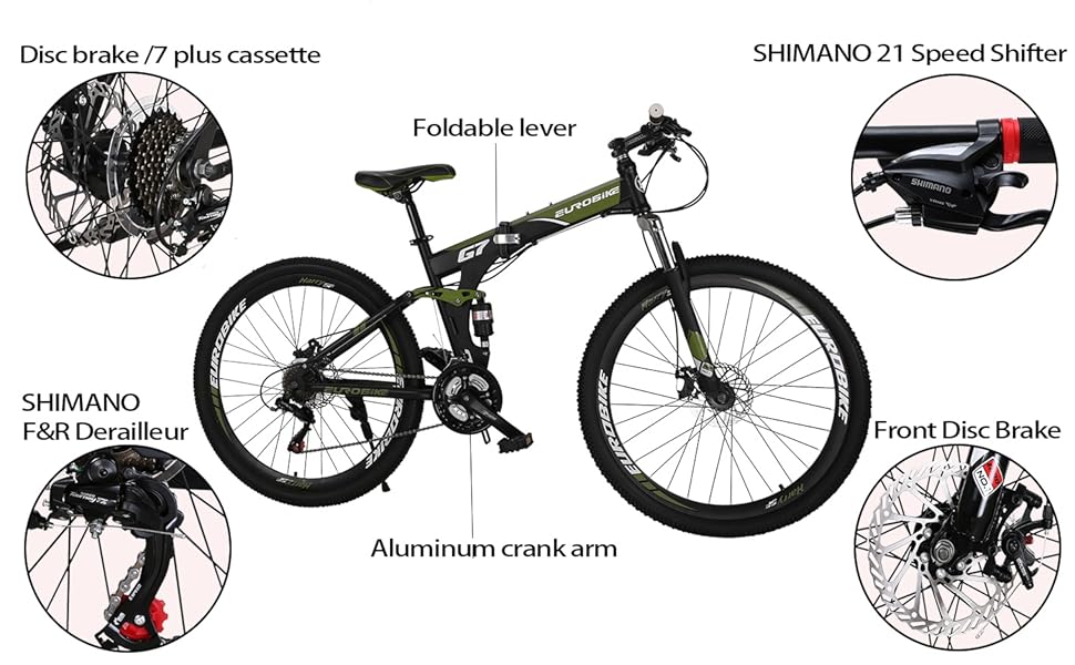 Amazon.com : EUROBIKE Adult Folding Bike,27.5 inch Mountain Bike for Men, 21-Speed Full ...