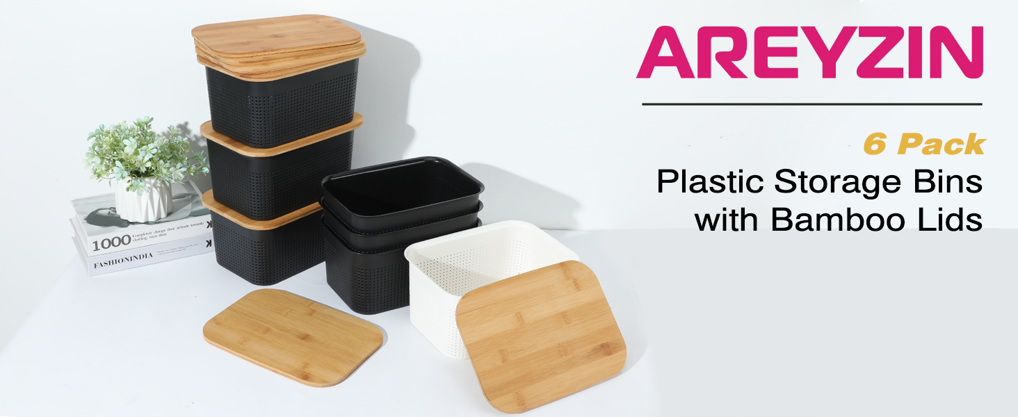 Amazon.com - AREYZIN Plastic Storage Bins with Bamboo lids and ...