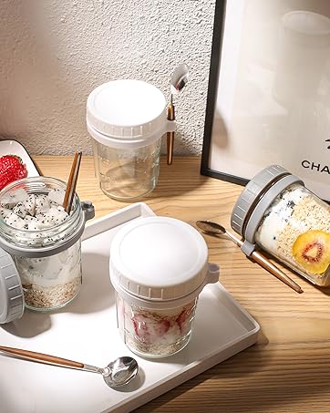 Amazon.com: GUUTRY Overnight Oats Containers with lids and Spoons: 16 oz Mason Jars for ...