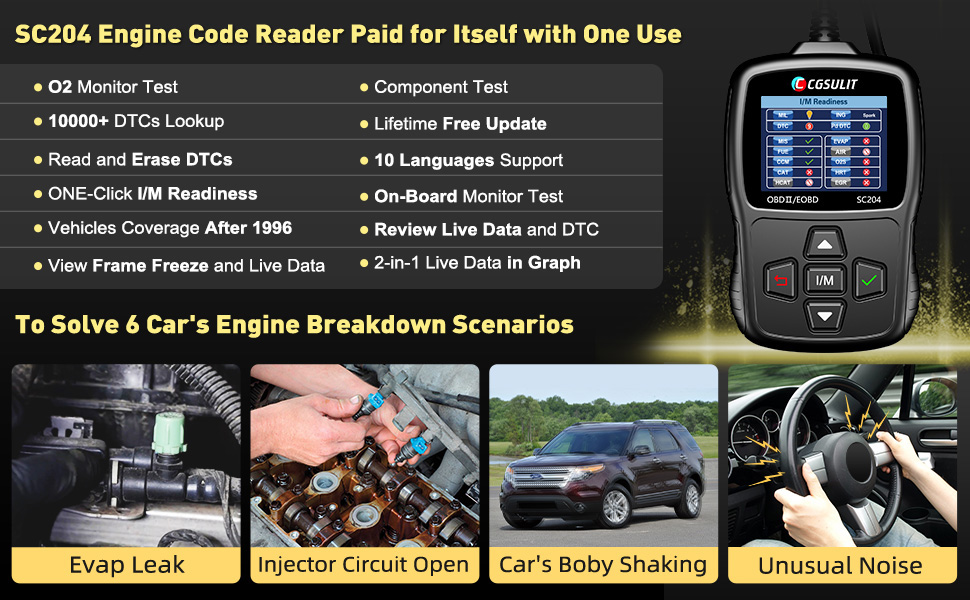 Amazon.com: CGSULIT OBD2 Scanner Scan Tool, SC204 Check Engine Light ...