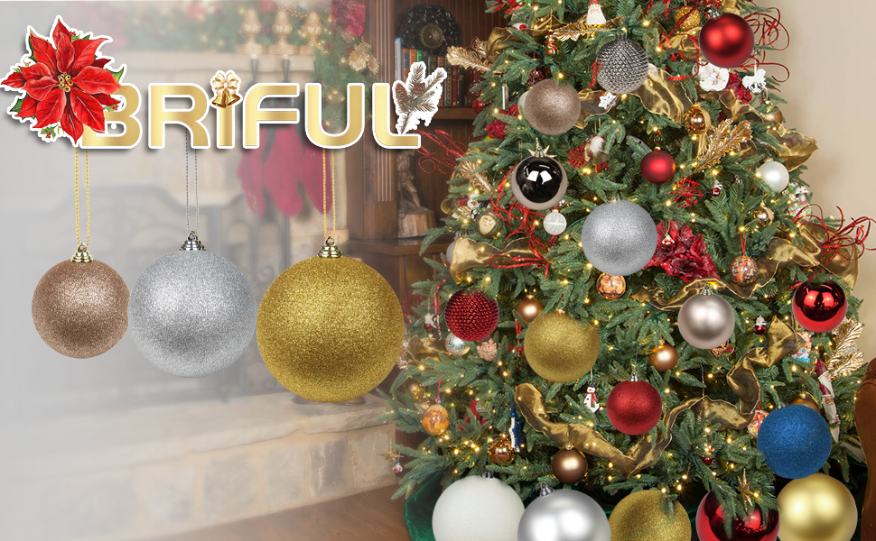 Briful 12CM Large Christmas Baubles, 4 PCS 4.7" Xmas Tree Decorations ...